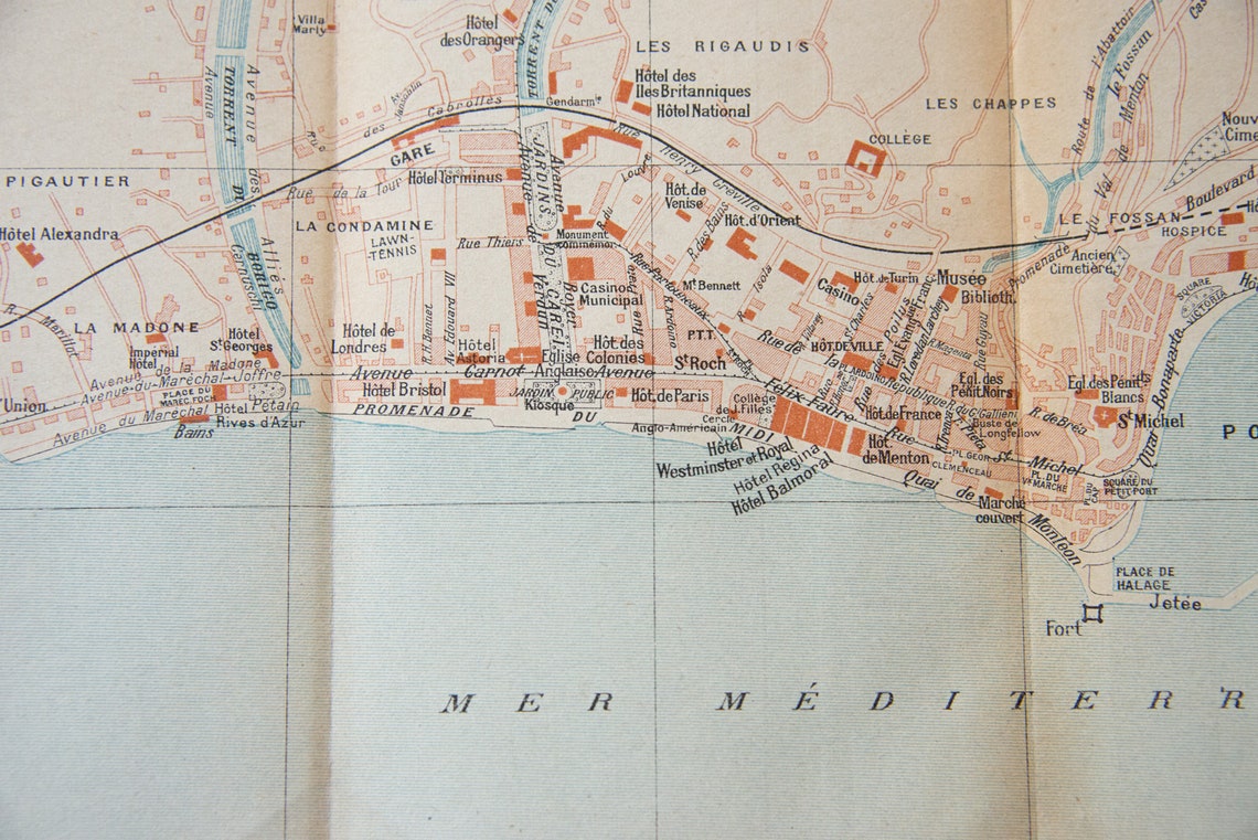 1926 Menton France Antique Map - Etsy