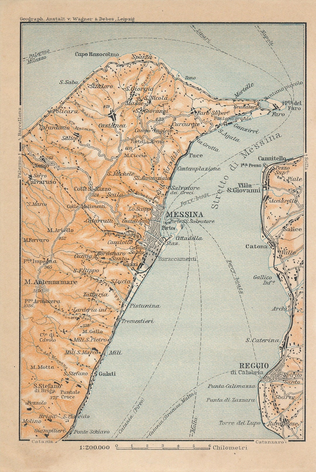 1911 Messina Italy Antique Map - Etsy