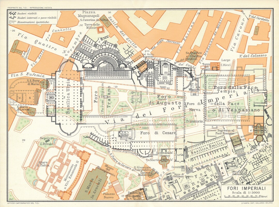 1965 Imperial Fora, Fori Imperiali, Italy Vintage Map - Etsy