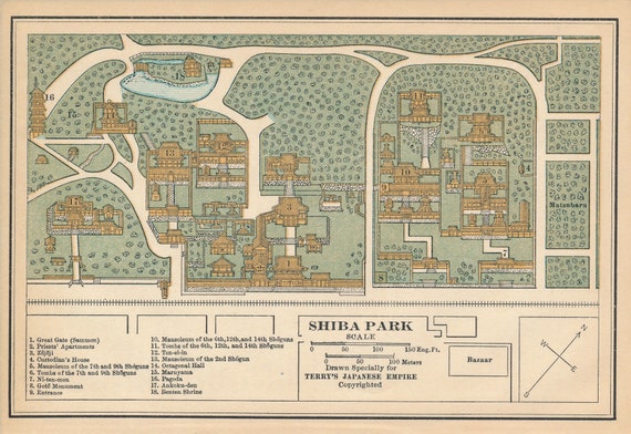 1920 Shiba Park Tokyo Japan Antique Map - Etsy