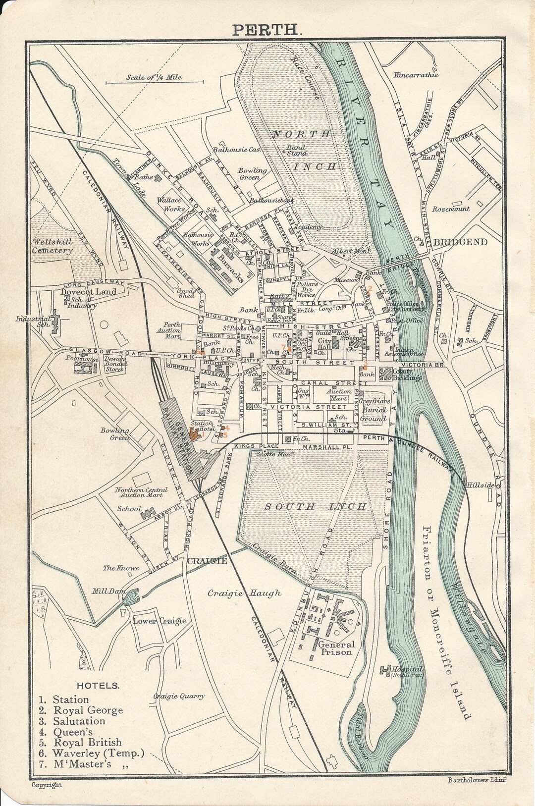 1908 Perth Scotland Antique Map - Etsy