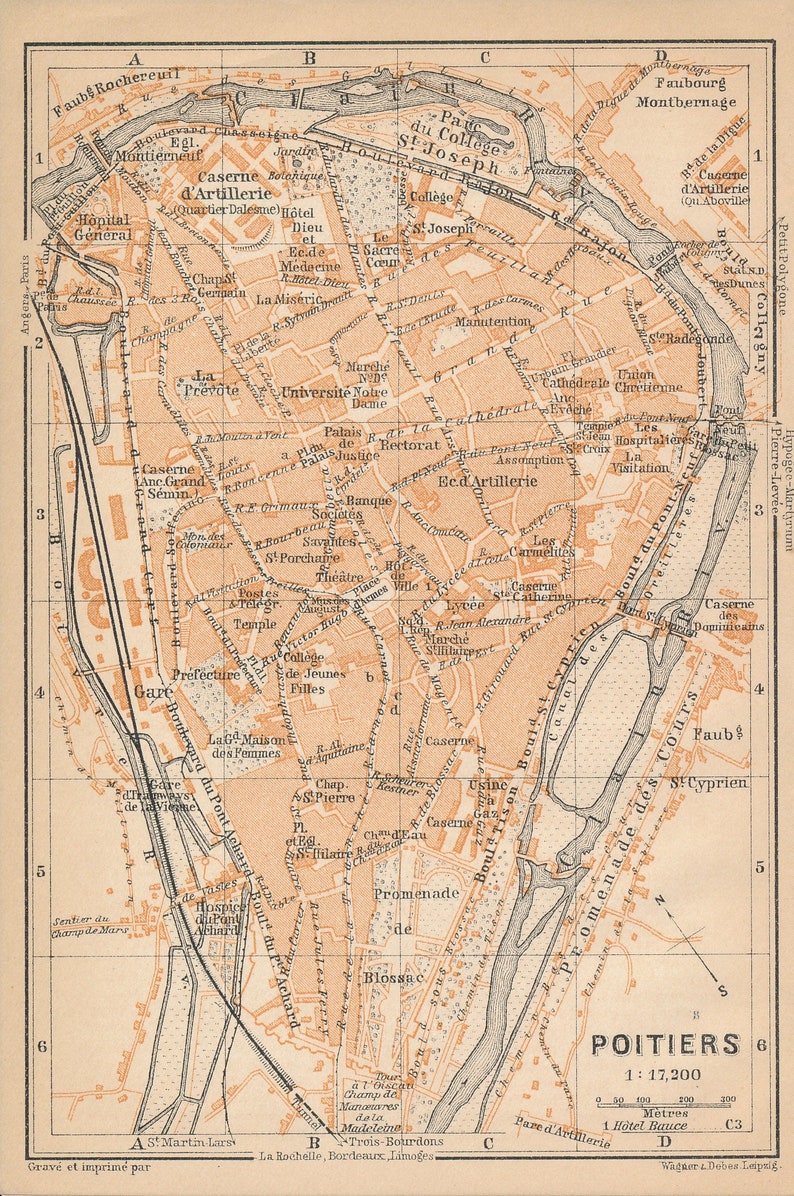 1912 Poitiers France Antique Map - Etsy