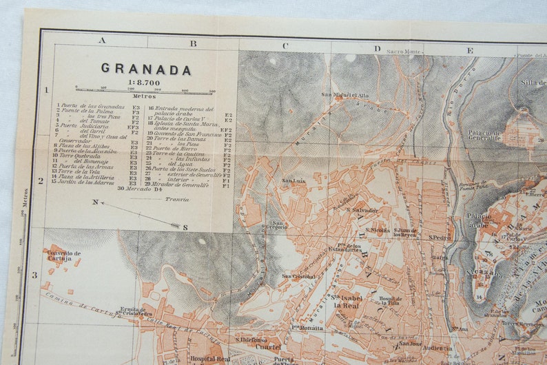 1913 Granada Spain Antique Map - Etsy