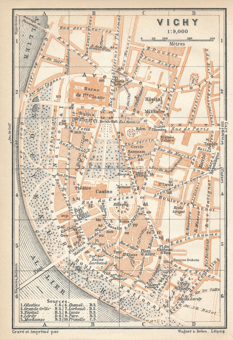 1914 Vichy France Antique Map - Etsy