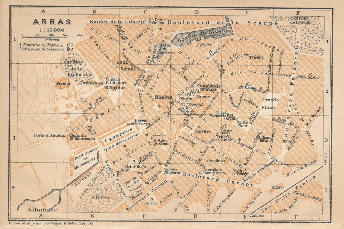 1909 Arras France Antique Map | Etsy