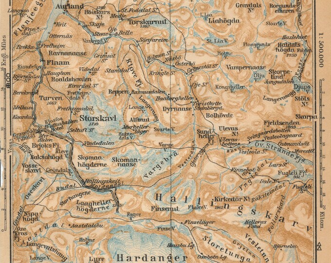 1903 Hardangervidda Norway Antique Map | Etsy