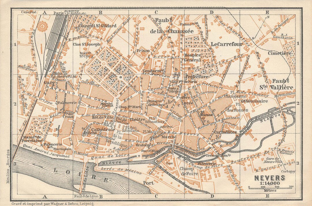 1909 Nevers France Antique Map - Etsy