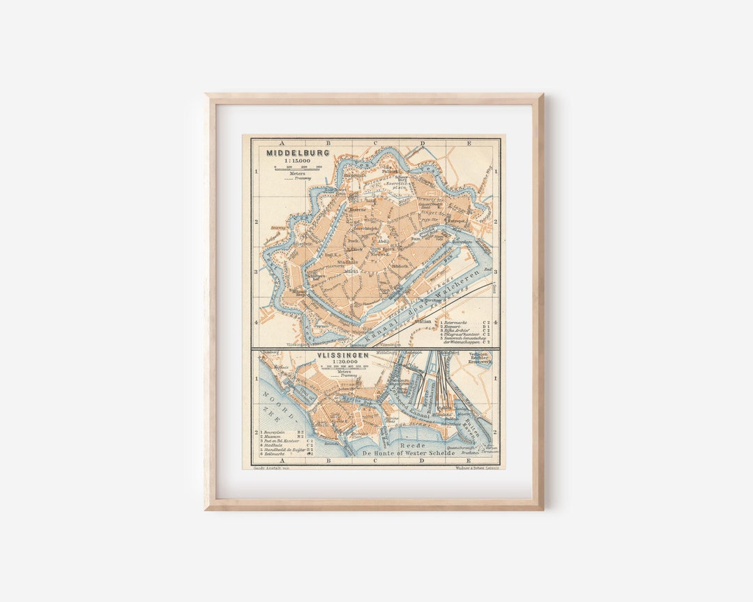 1910 Middelburg and Vlissingen (flushing), Netherlands Antique Map - Etsy