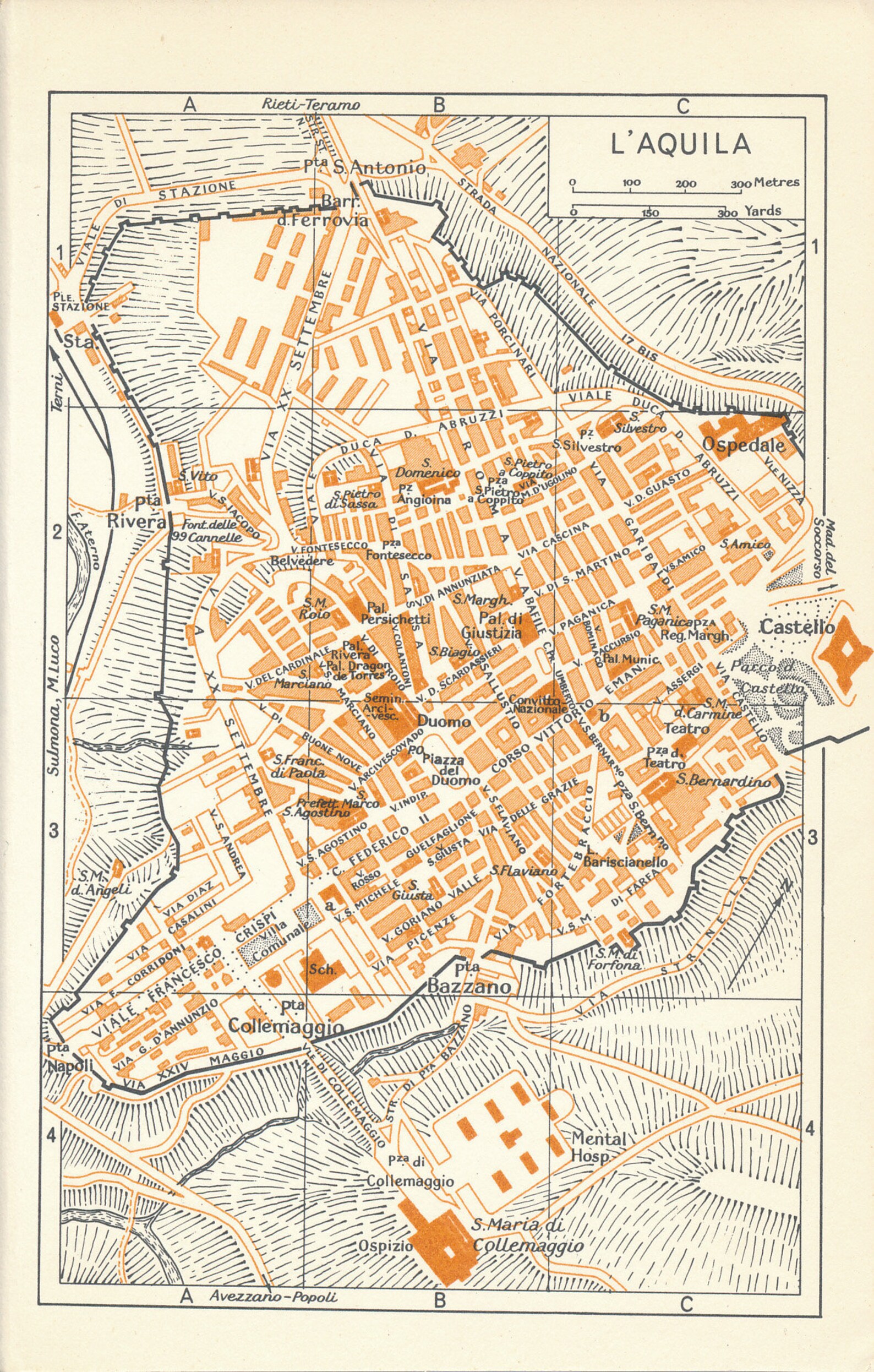 1964 L'Aquila Italy Vintage Map | Etsy