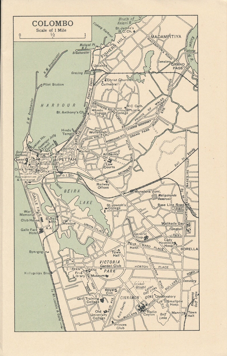1959 Colombo Sri Lanka Vintage Map - Etsy
