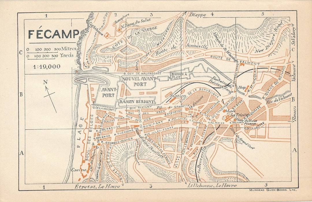 1926 Fecamp France Antique Map - Etsy