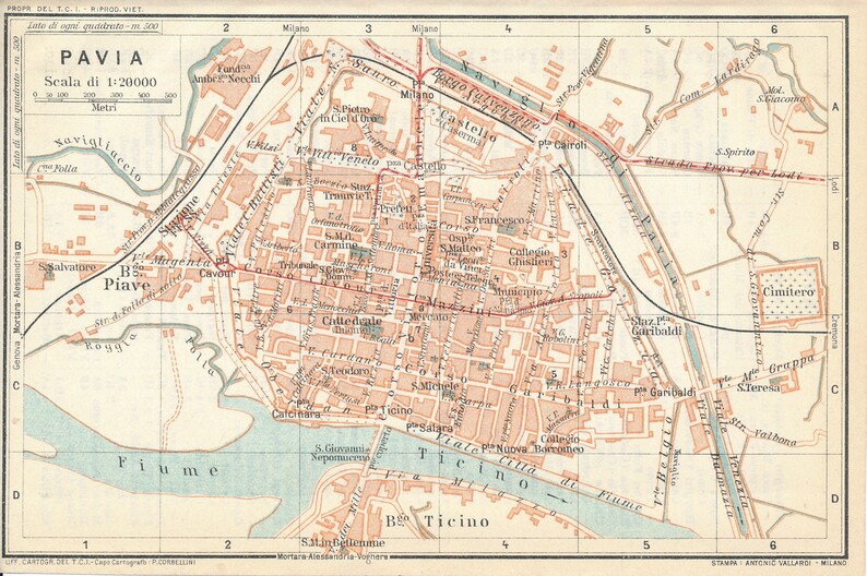 1924 Pavia Italy Antique Map | Etsy