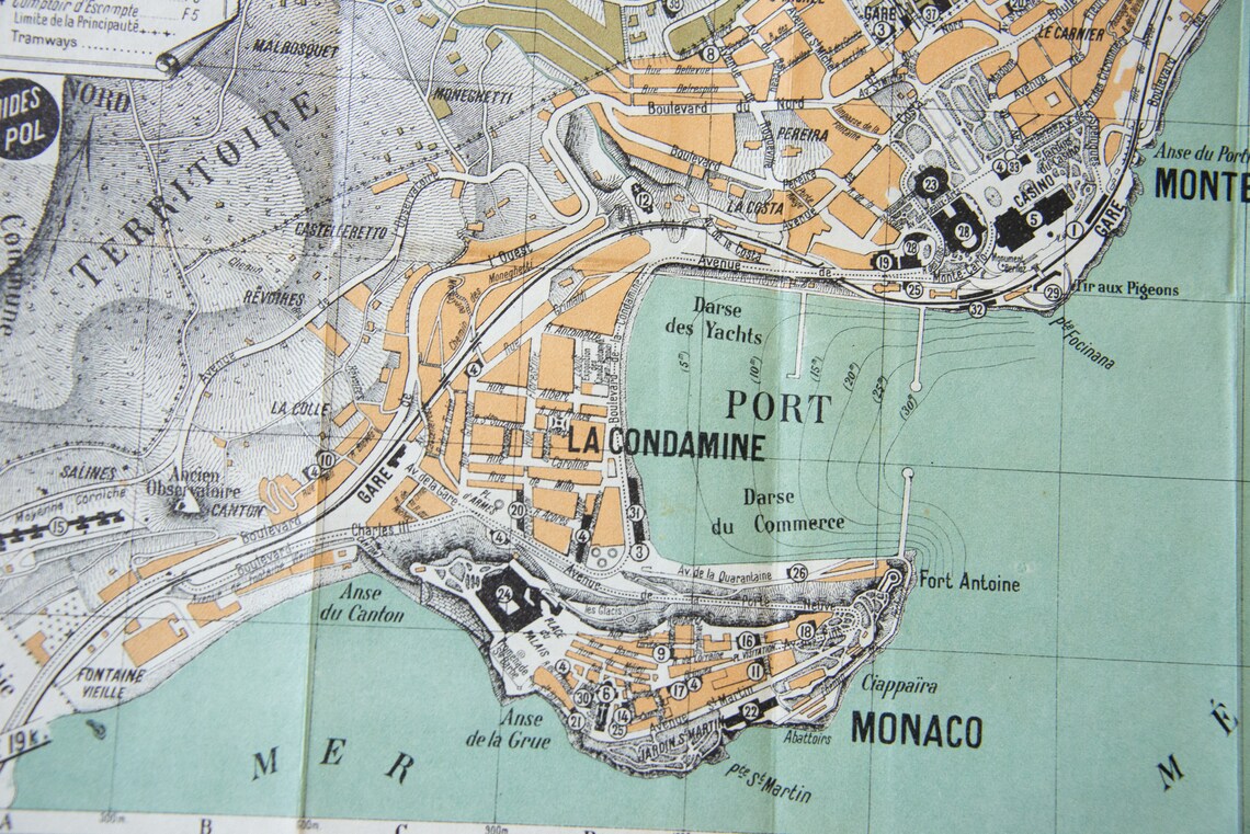 1907 Monaco & Monte Carlo Antique Map | Etsy