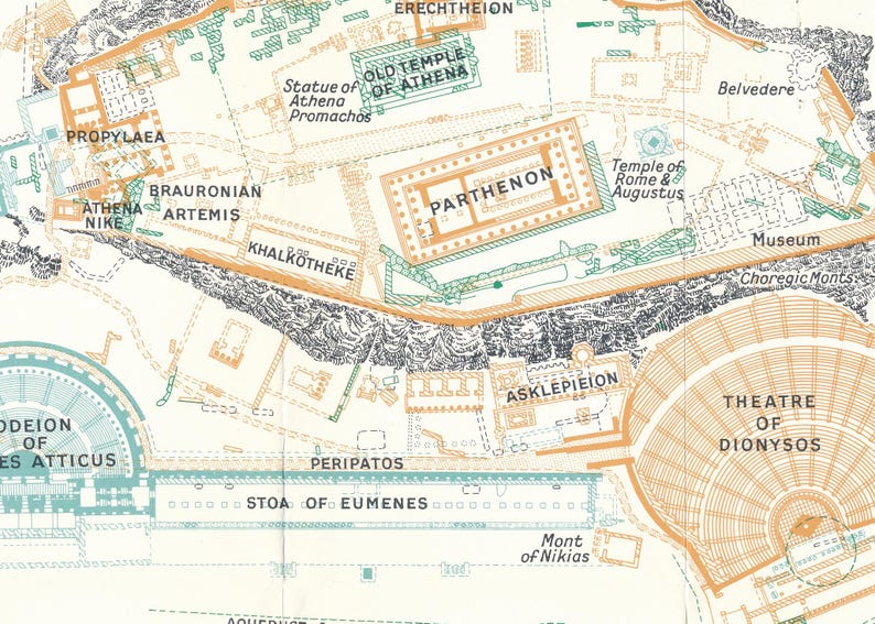 1967 Acropolis of Athens Greece Vintage Map - Etsy UK