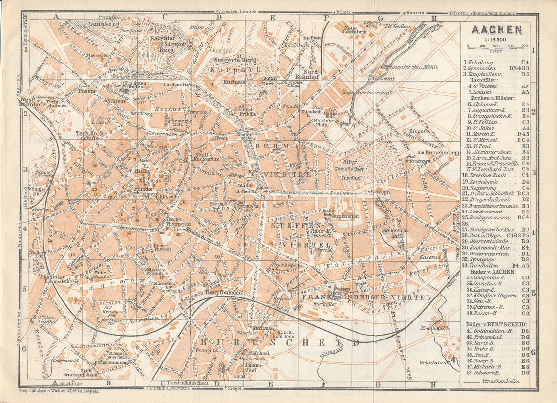 1926 Aachen Germany Antique Map - Etsy