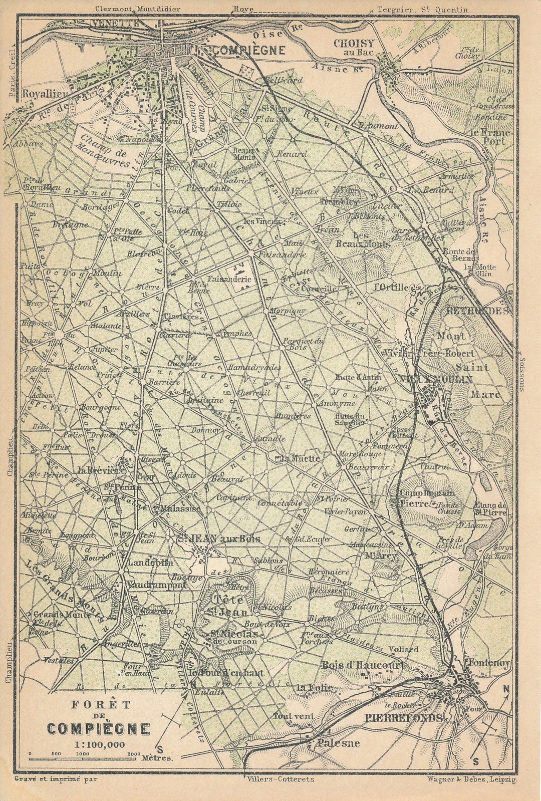 1924 Forest of Compiegne France Antique Map - Etsy