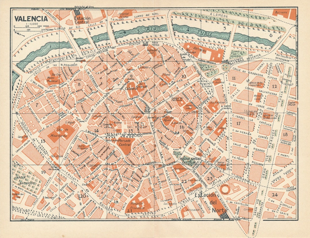 1930 Valencia Spain Antique Map - Etsy
