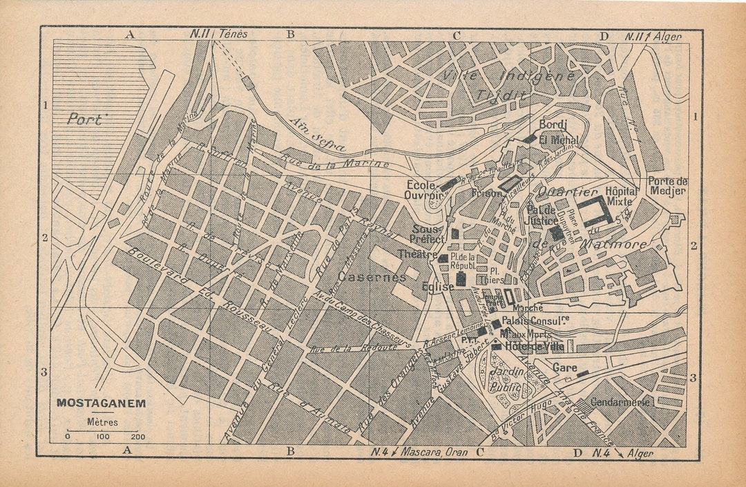 1950 Mostaganem Algeria Vintage Map - Etsy