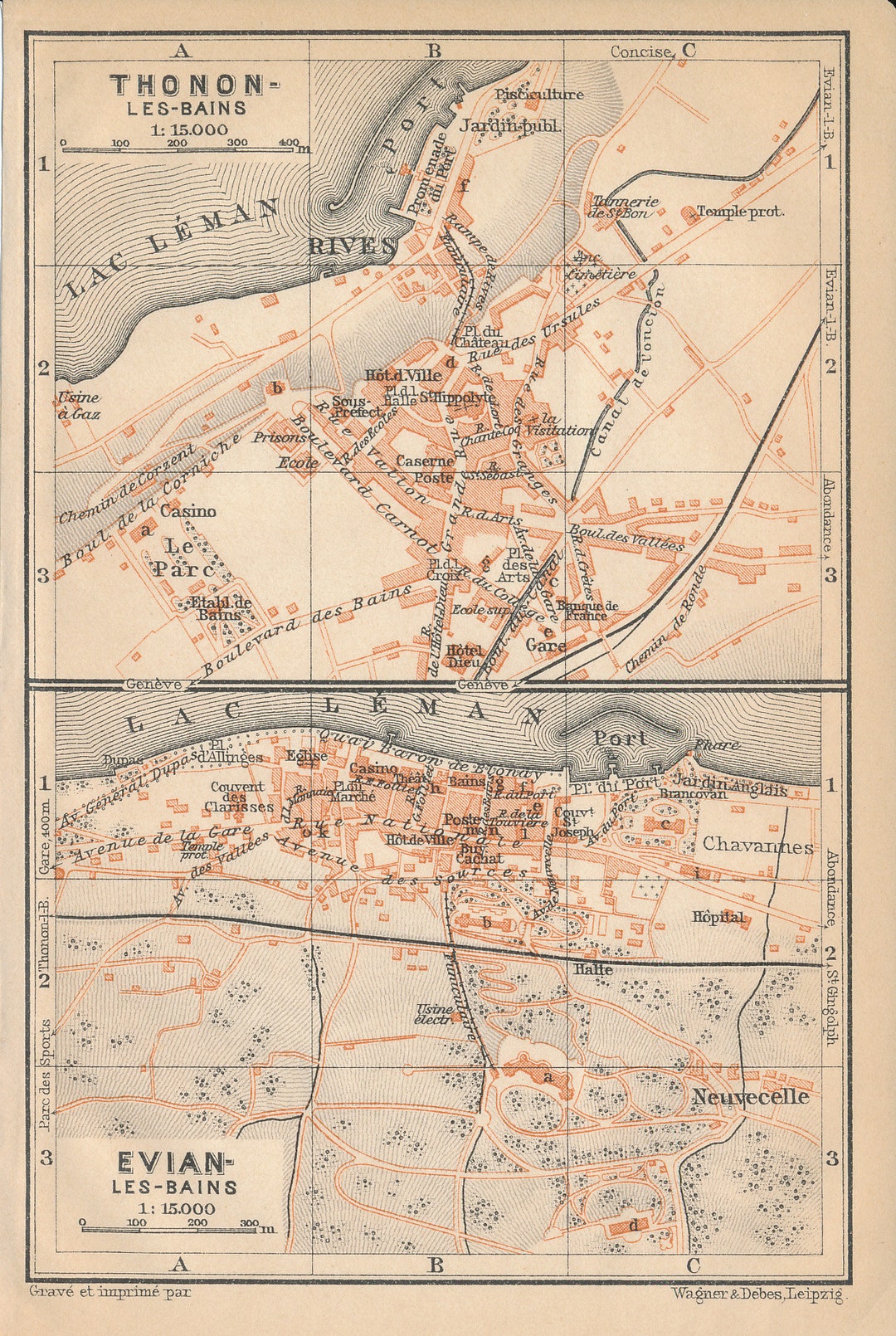 1914 Evian-les-bains & Thonon-les-bains France Antique Map - Etsy