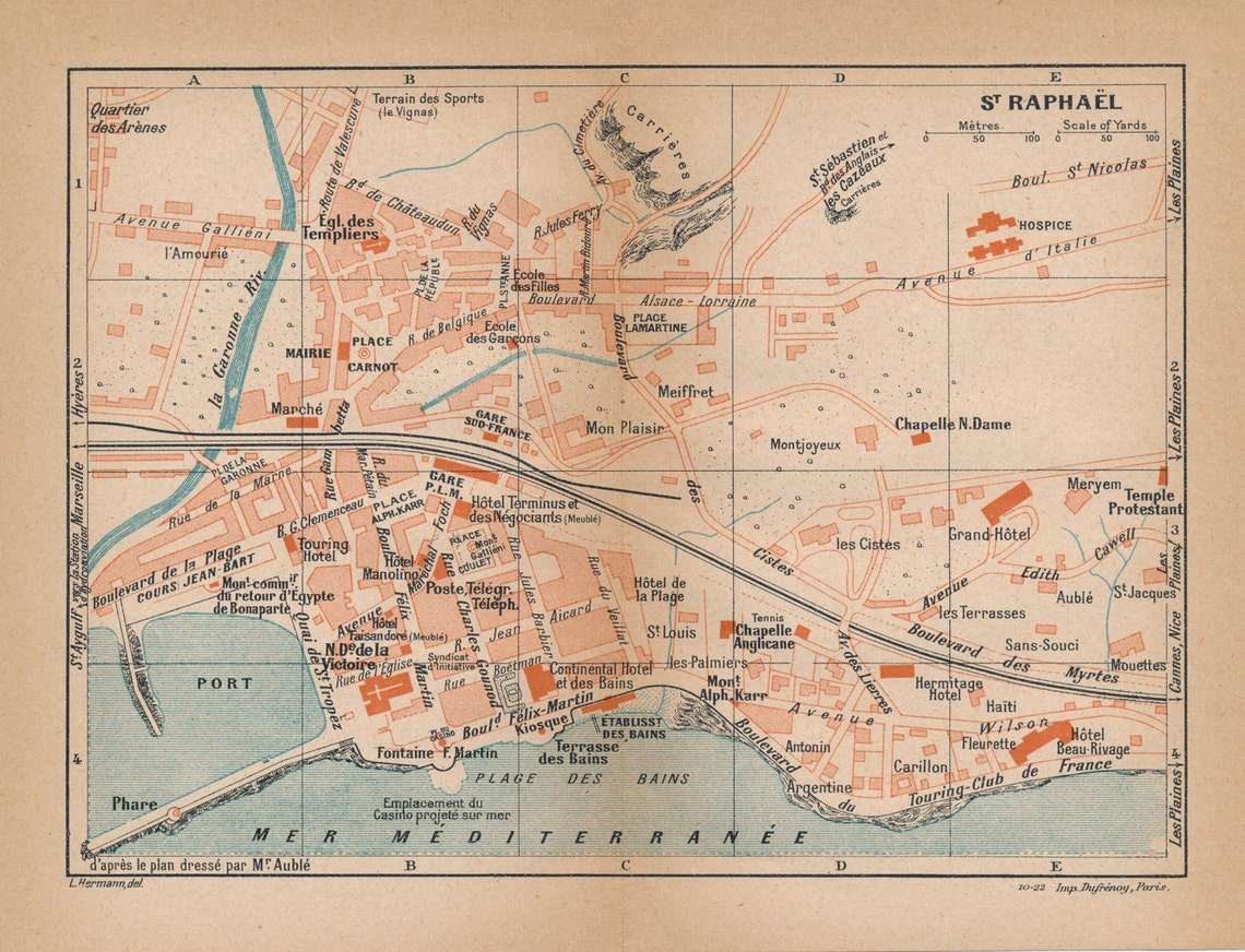 1923 St. Raphael France Antique Map | Etsy