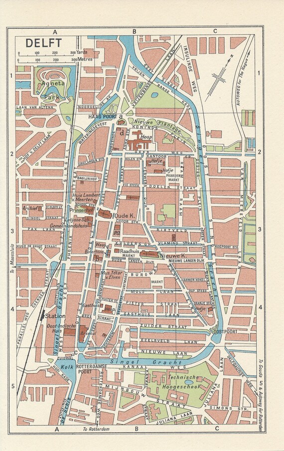 1961 Delft Netherlands Vintage Map | Etsy