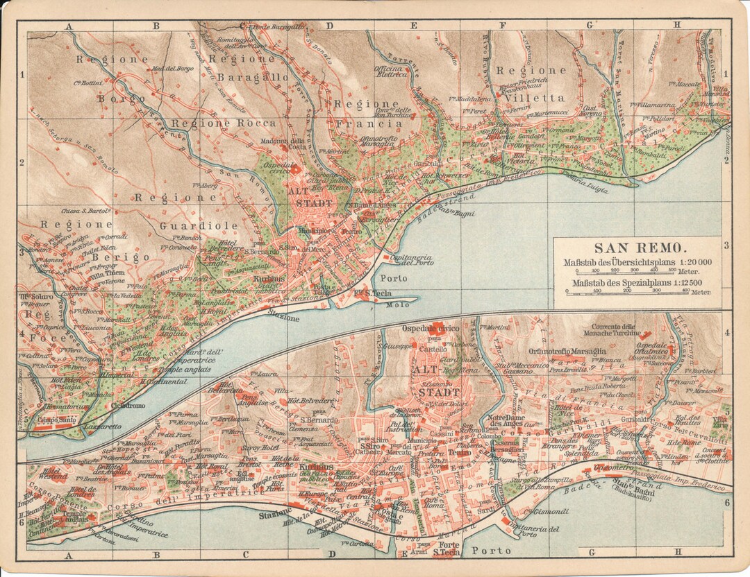 1904 San Remo Italy Antique Map - Etsy