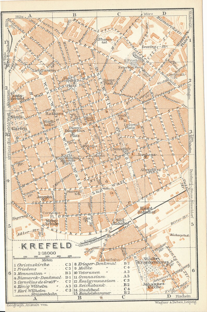 1926 Krefeld Germany Antique Map - Etsy