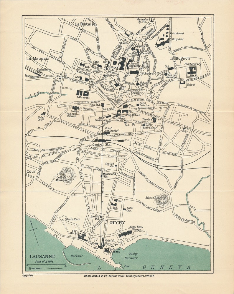 1913 Lausanne Switzerland Antique Map - Etsy