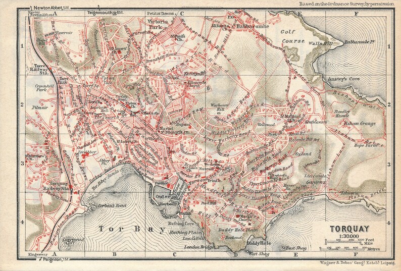 1937 Torquay United Kingdom Antique Map - Etsy