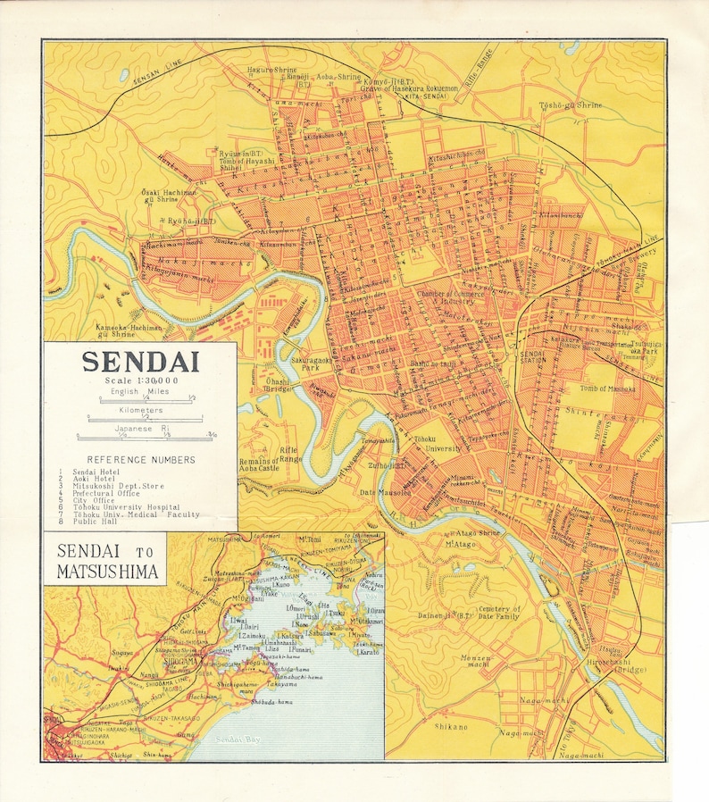 1961 Sendai Japan Vintage Map - Etsy