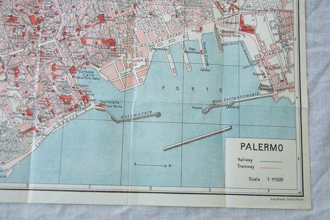 1927 Palermo Sicily Italy Antique Map - Etsy