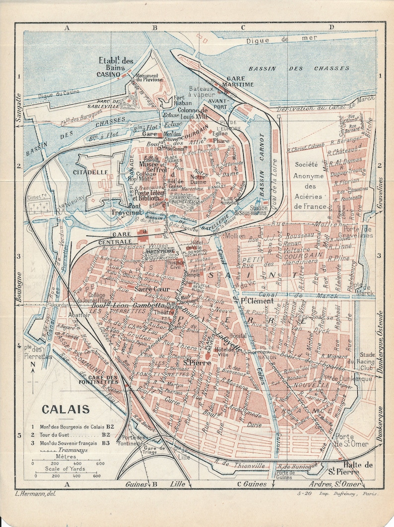 1922 Calais France Antique Map - Etsy