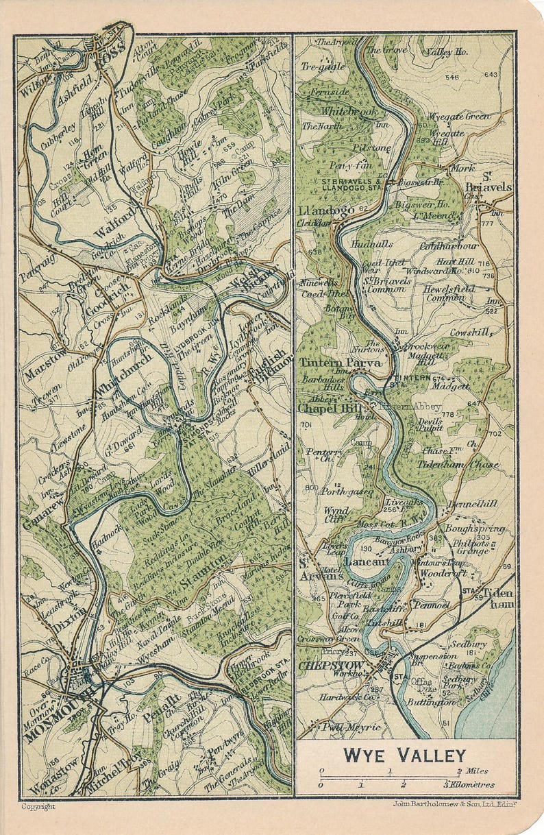 1922 Wye Valley, Wales, United Kingdom Antique Map - Etsy