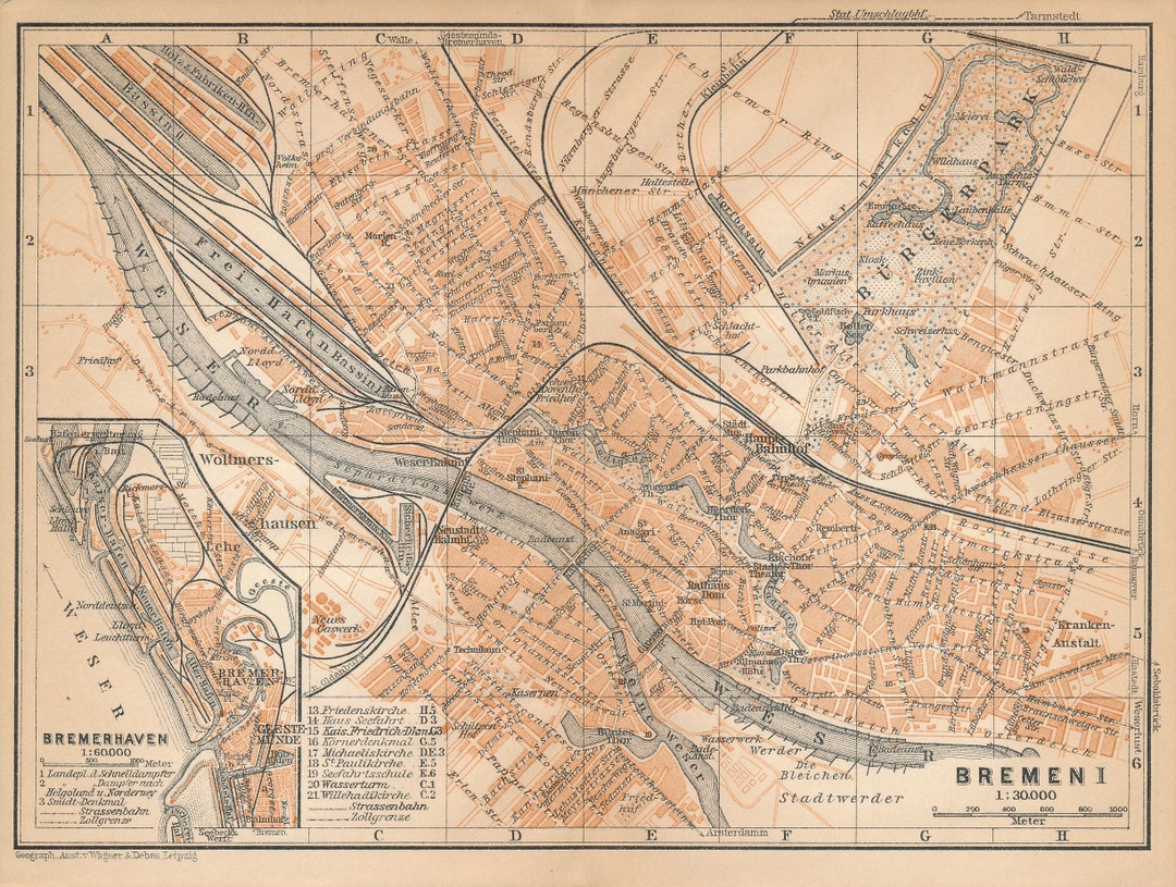 1913 Bremen Germany Antique Map - Etsy