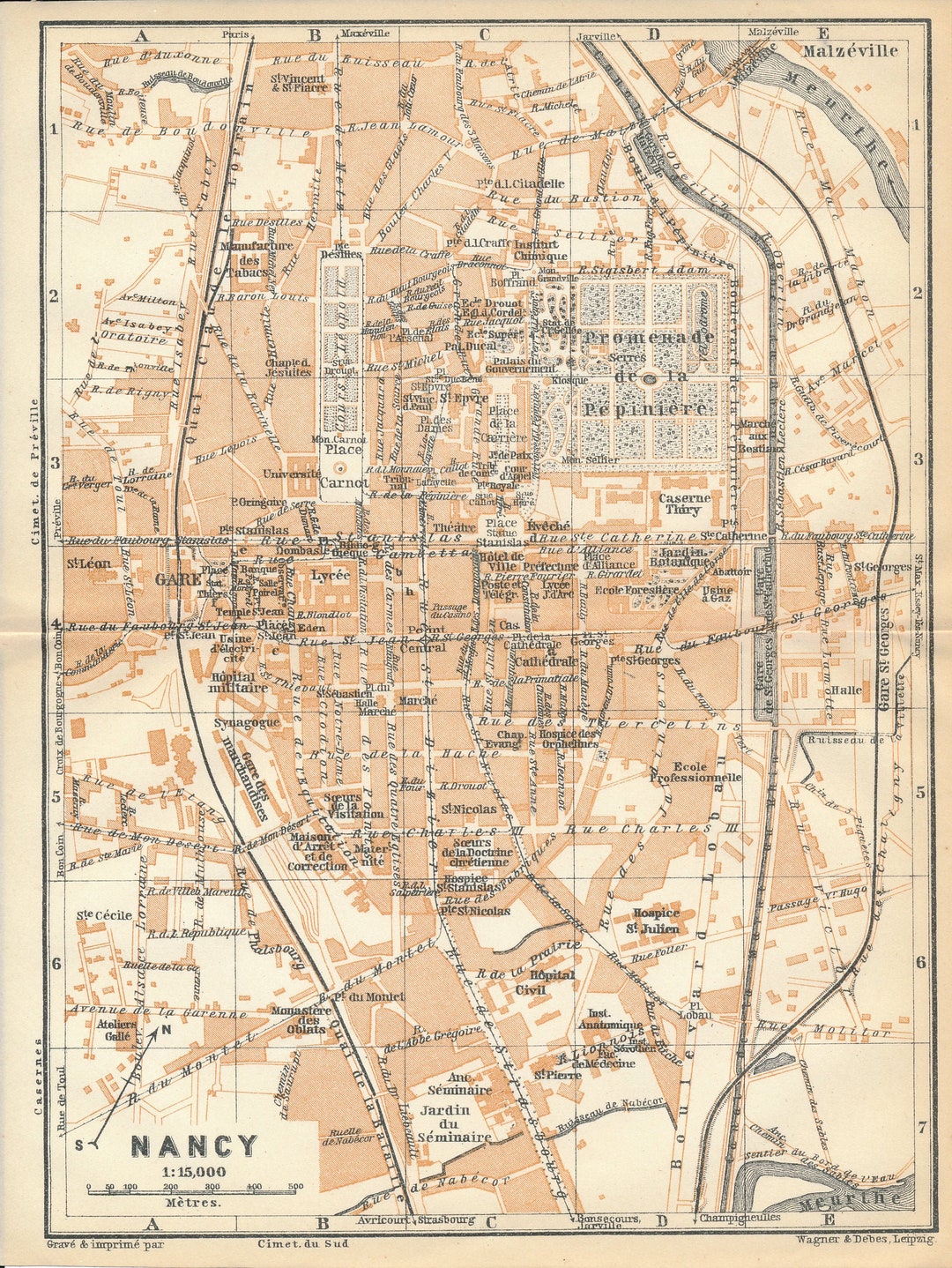 1909 Nancy France Antique Map - Etsy