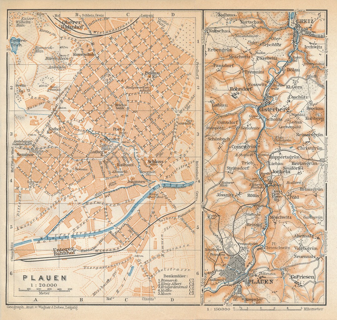 1913 Plauen Germany Antique Map - Etsy