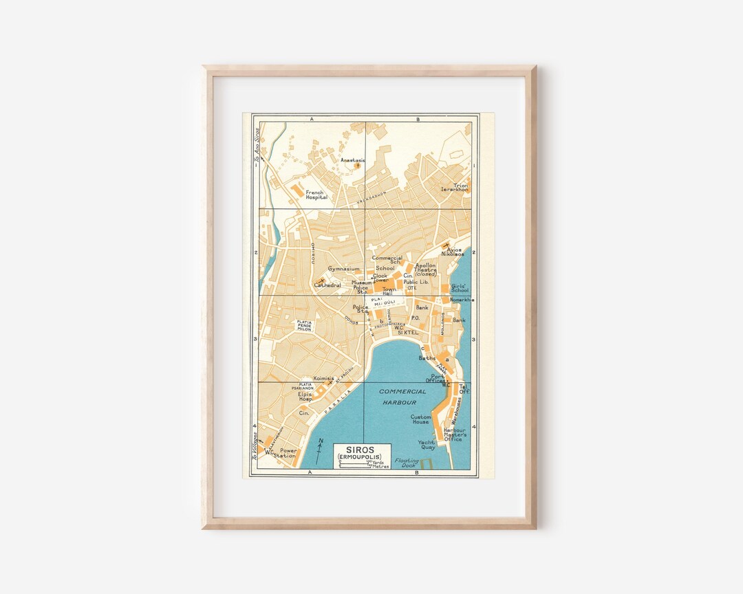 1967 Ermoupoli Syros Greece Vintage Map - Etsy