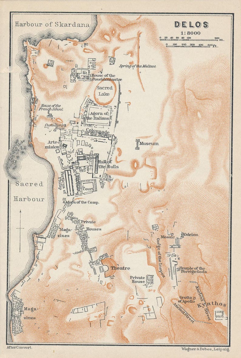 1909 Delos Greece Antique Map - Etsy