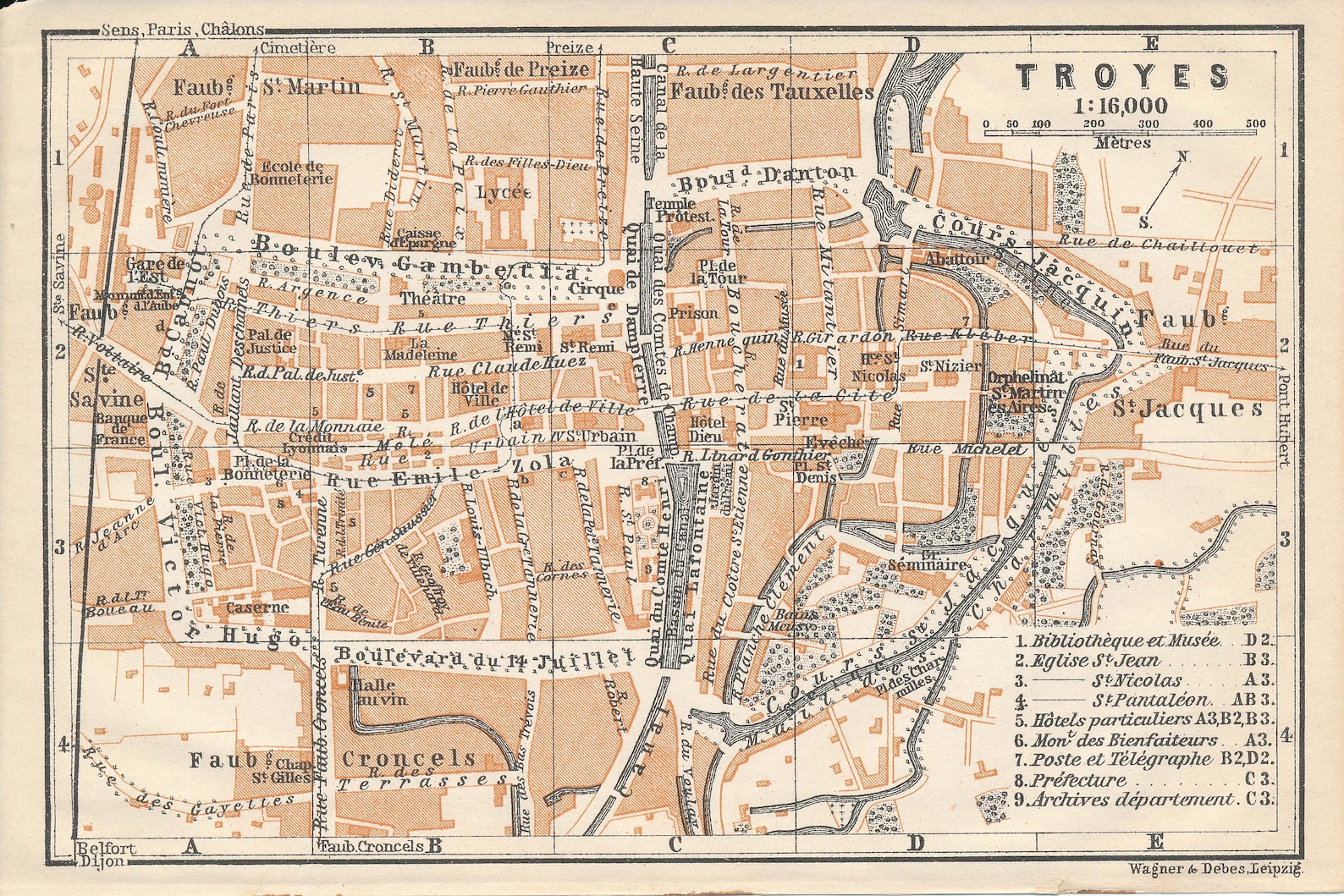 1909 Troyes France Antique Map - Etsy