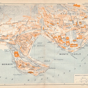 1926 Monaco & Monte Carlo Antique Map - Etsy