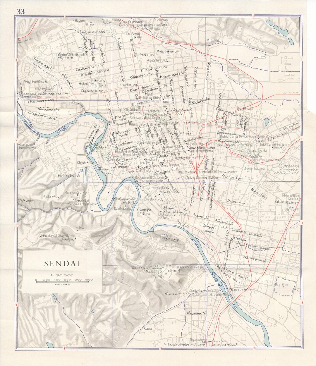 1966 Sendai Japan Vintage Map - Etsy