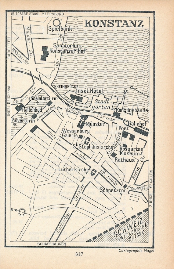 1956 Konstanz Germany Antique Map - Etsy