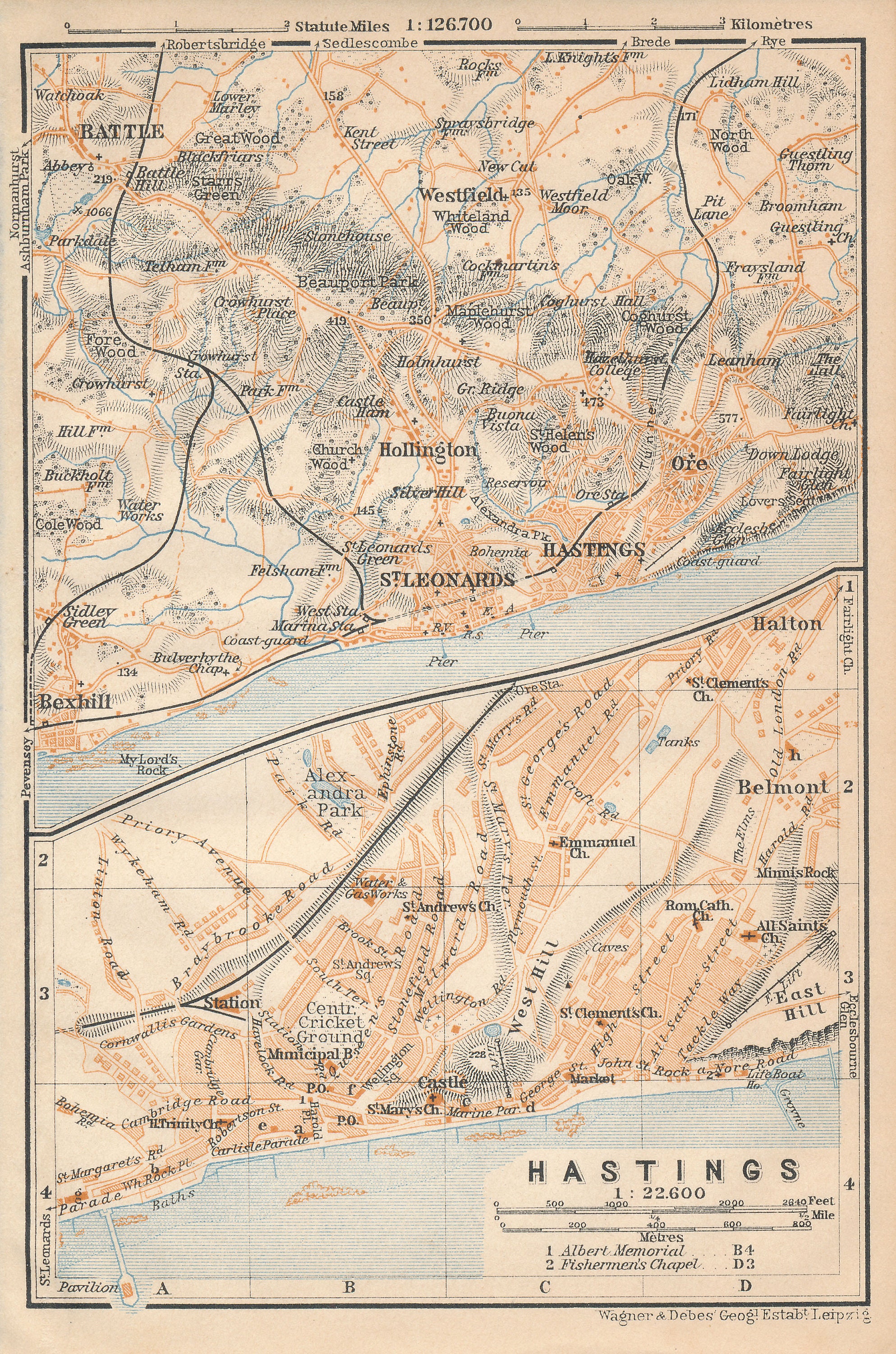 1906 Hastings United Kingdom Antique map | Etsy
