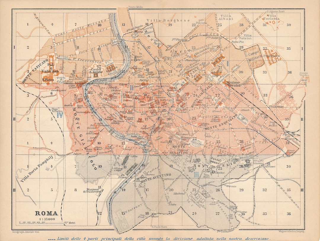 1900 Rome Italy Antique Map - Etsy