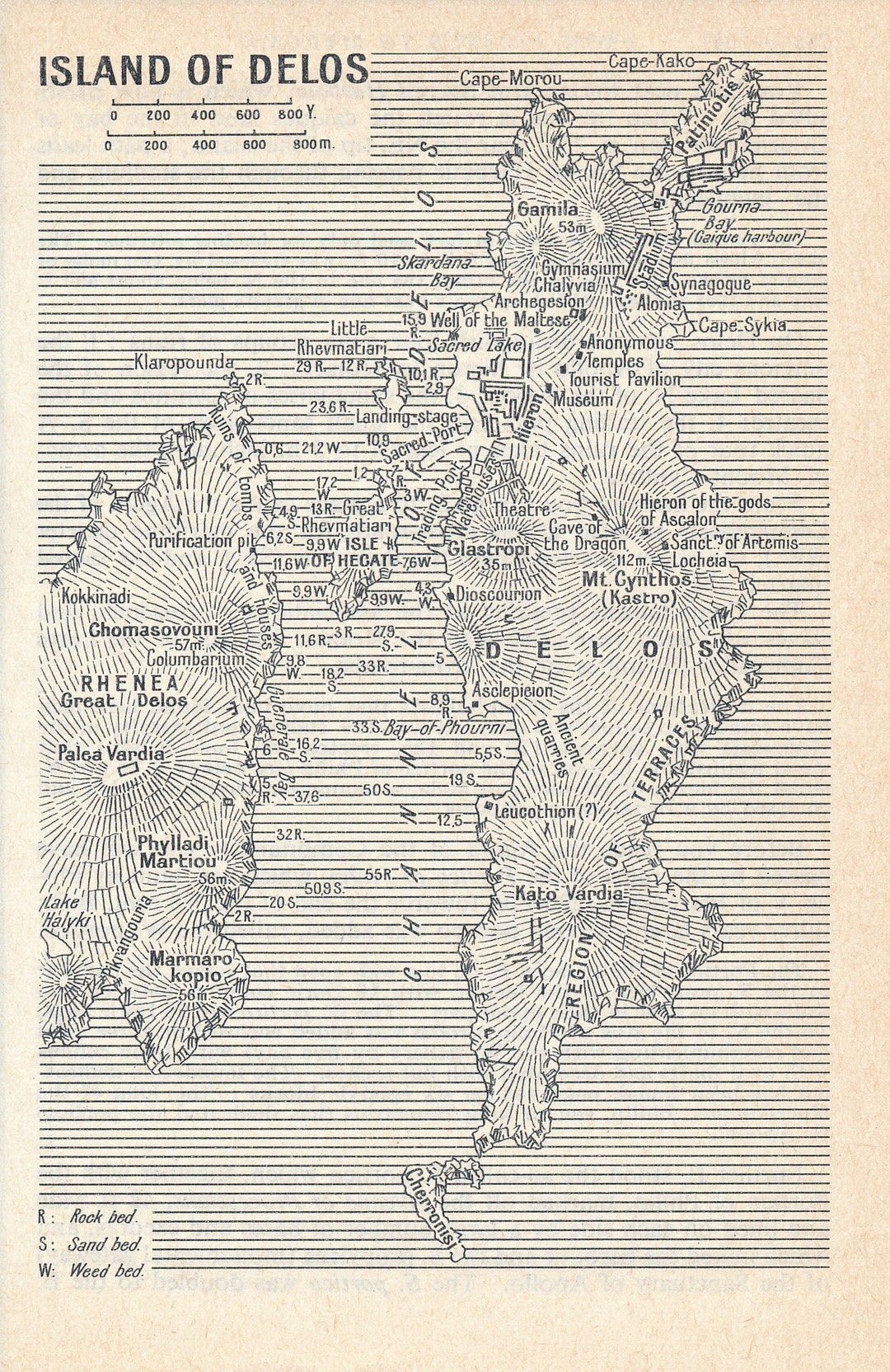 1964 Delos Greece Vintage Map - Etsy