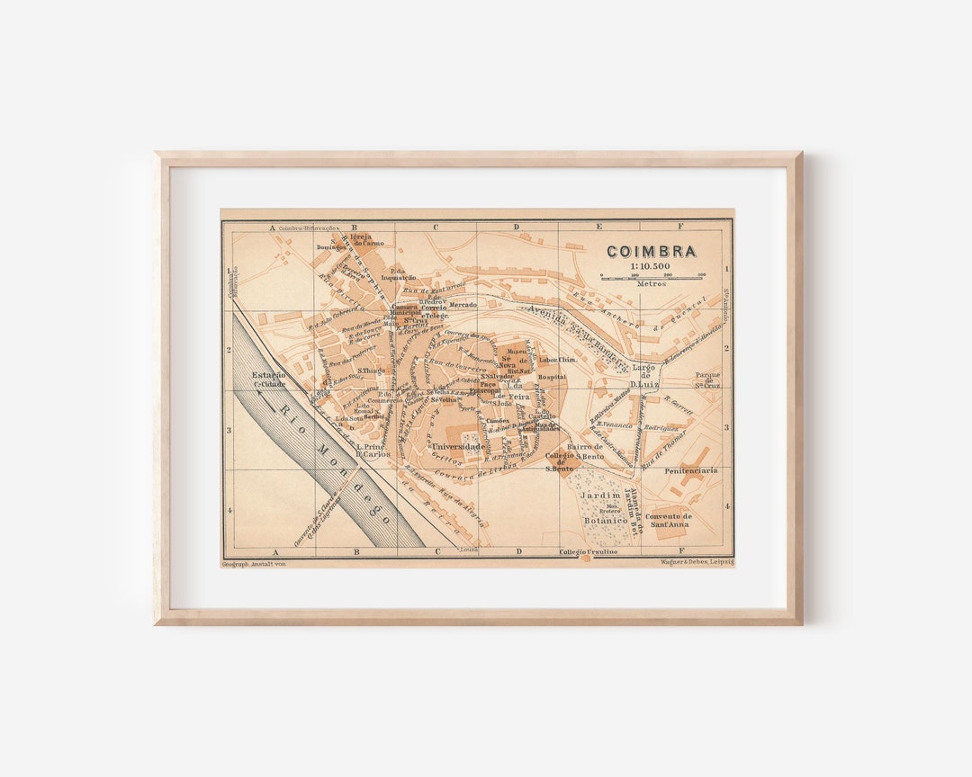 1913 Coimbra Portugal Antique Map - Etsy