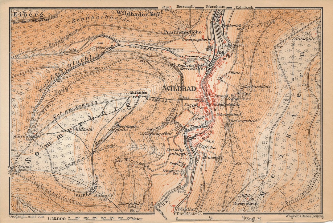 1910 Bad Wildbad Germany Antique Map - Etsy