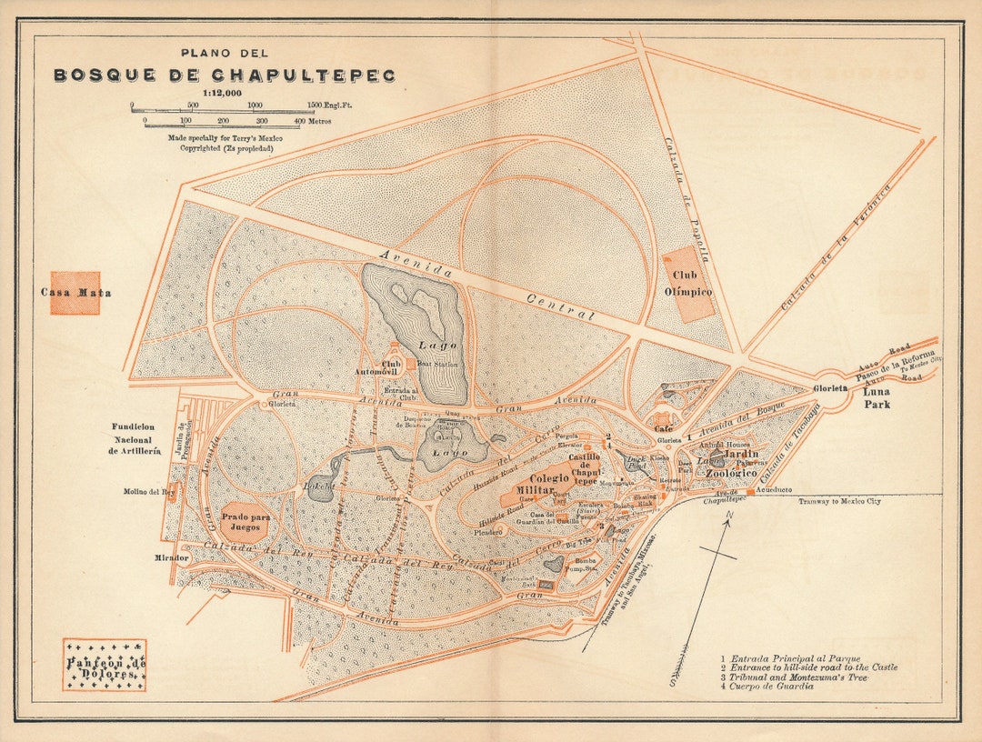 1911 Bosque de Chapultepec Ciudad de México México Mapa - Etsy México