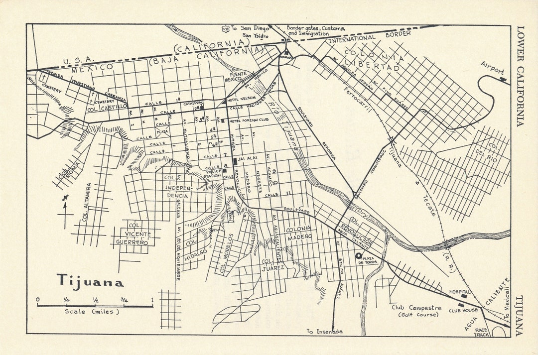 1970 Tijuana Mexico Vintage Map - Etsy