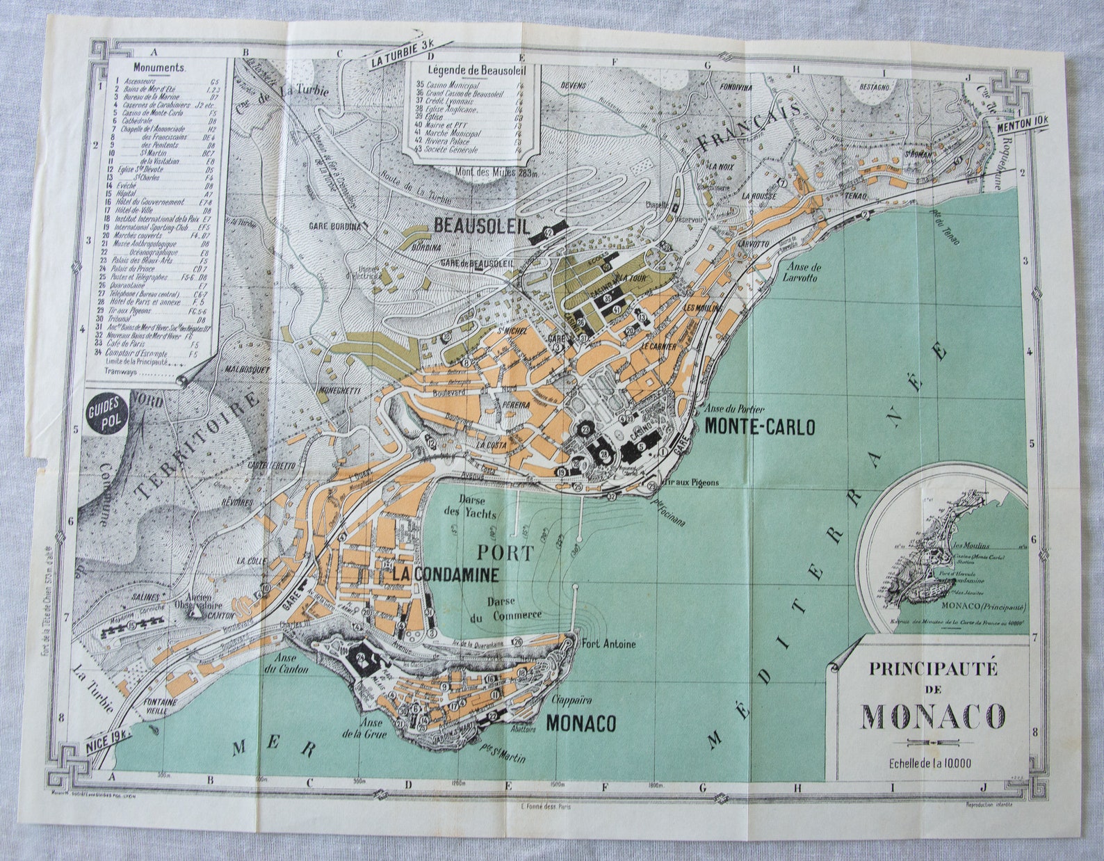 1907 Monaco & Monte Carlo Antique Map | Etsy